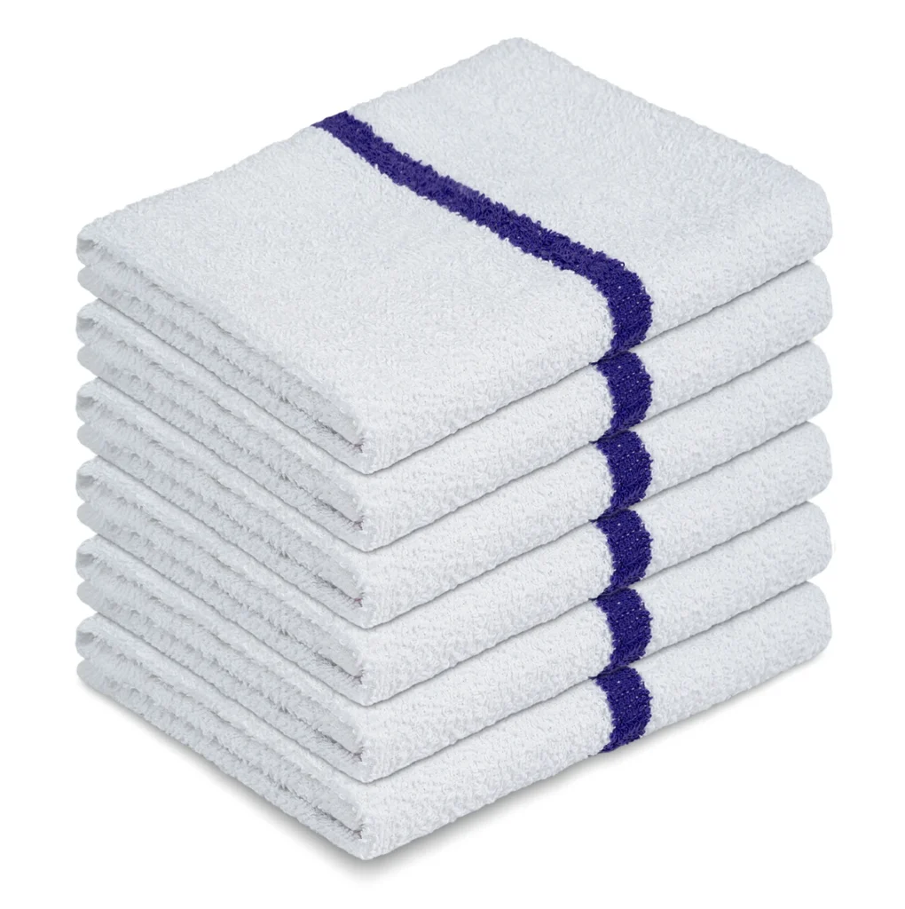 Soft White Cleaning Rags Bar Mops with Blue Stripe | Linen Mart